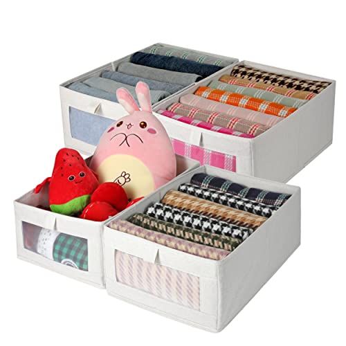 BDZBREN 4Pack Linen Storage Bins,Storage Containers for Organizing Clothing, Jeans, Toys, Shelves, Closet, Wardrobe - Closet Organizers and Storage,Foldable Large Storage Boxes Baskets with Window