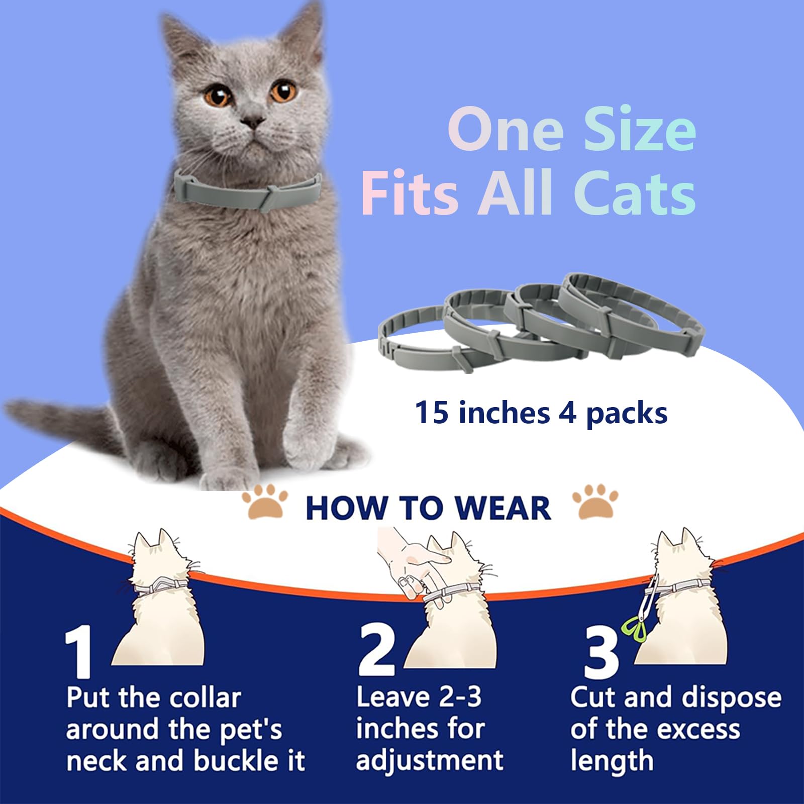 Didakay 4 Pack Calming Collar for Cats, Cat Calming Pheromones Indoor and Outdoor Activities, Natural Scent Adjustable Fit Kittens to Large Cats Relieve Stress Calming Products
