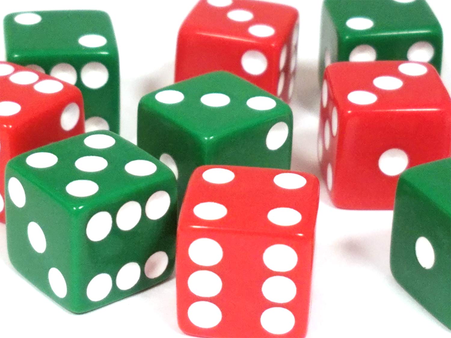 Koplow Games Set of 10 D6 Six Sided Opaque 16mm D6 Dice - Christmas Colors 5 Green & 5 Red