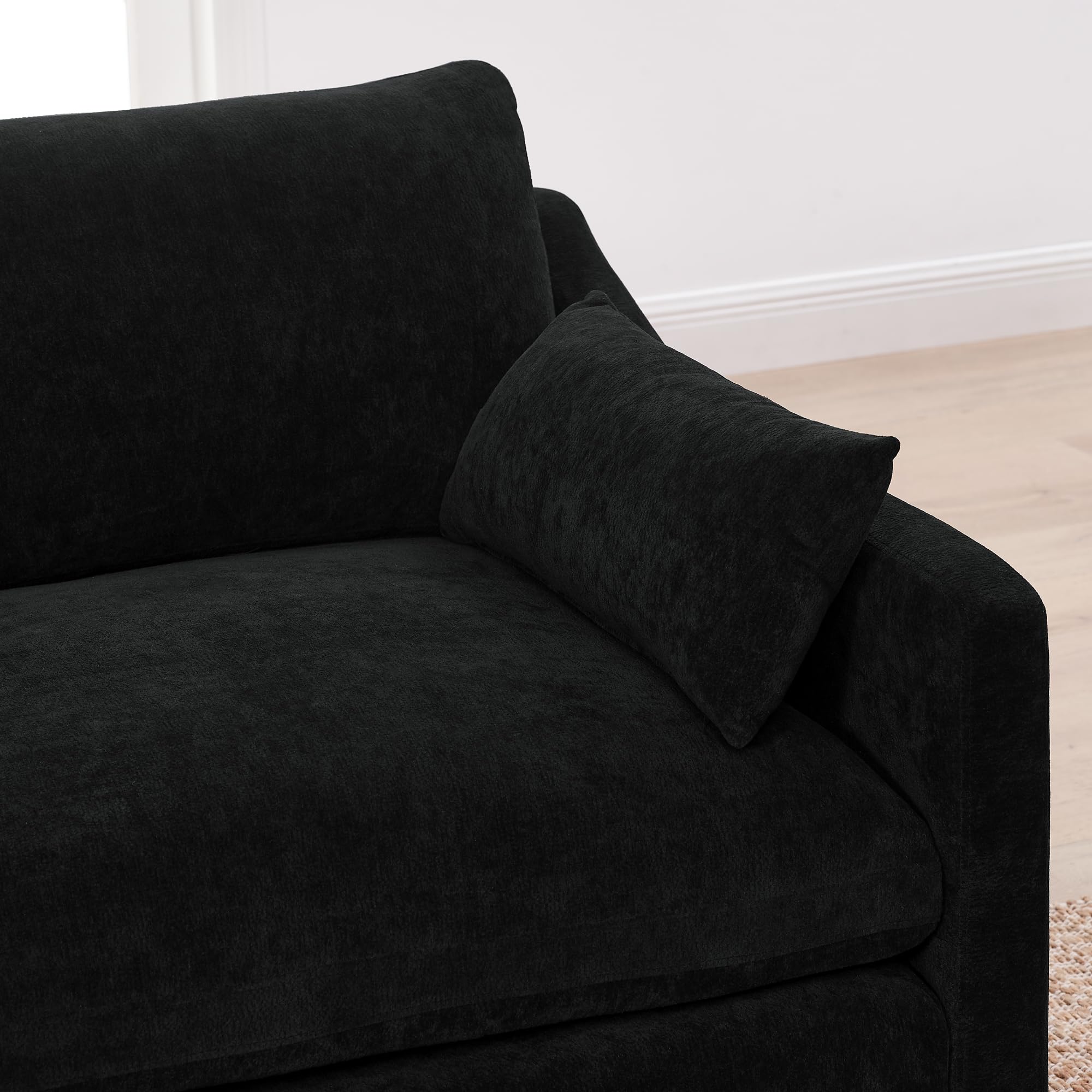 Yoglad Modern Oversized Modular Sectional Sofa Set with Down Feathers, L-Shaped Chenille Upholstered Couch with Ottoman and 10 Pillows for Living Room or Apartment (Black)