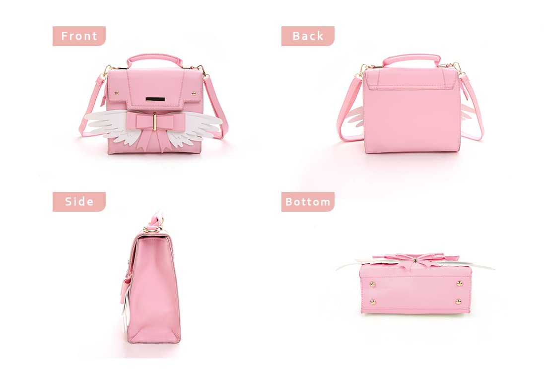 JHVYF Women's Cute Wings Bow Top Handle Cross Body Shoulder Bags Girls Kawaii Handbag Pink 354343