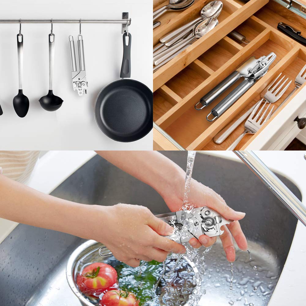 Can Opener Manual, Professional Food-Safe Stainless Steel Can Opener, Easy to Use for Kitchenaid, Can Opener/Jar/Bottle Opener with Smooth Edge(2 Spare Blades)