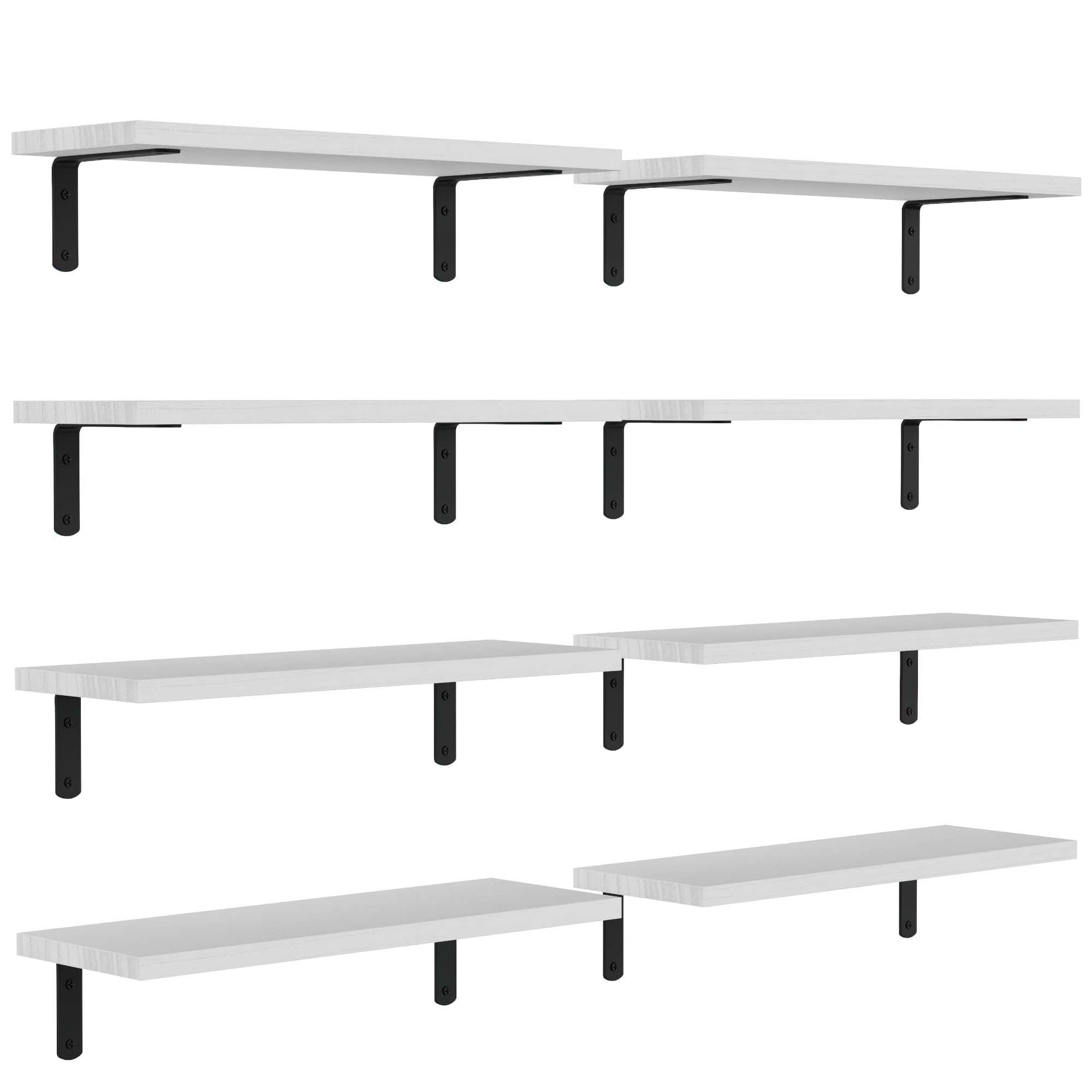 DOLLFIO Floating Shelves, 8 Sets Wall Shelves, Wooden Floating Shelves for Bedroom Wall Décor, Wall Mounted Floating Bathroom Shelf for Storage, Floating Book Shelf Living Room – White
