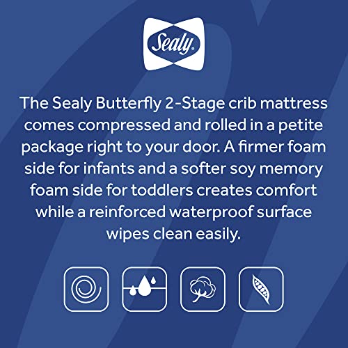 Sealy Butterfly 2-Stage Waterproof Baby Crib & Toddler Mattress - CERTIPUR-US Certified Foam - Made in USA, 52"x28"