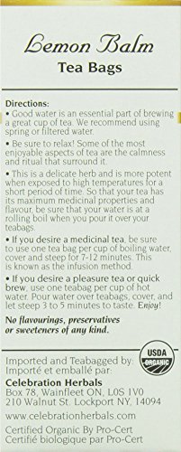 Celebration Herbals Organic Lemon Balm Tea Bags, 24 Count