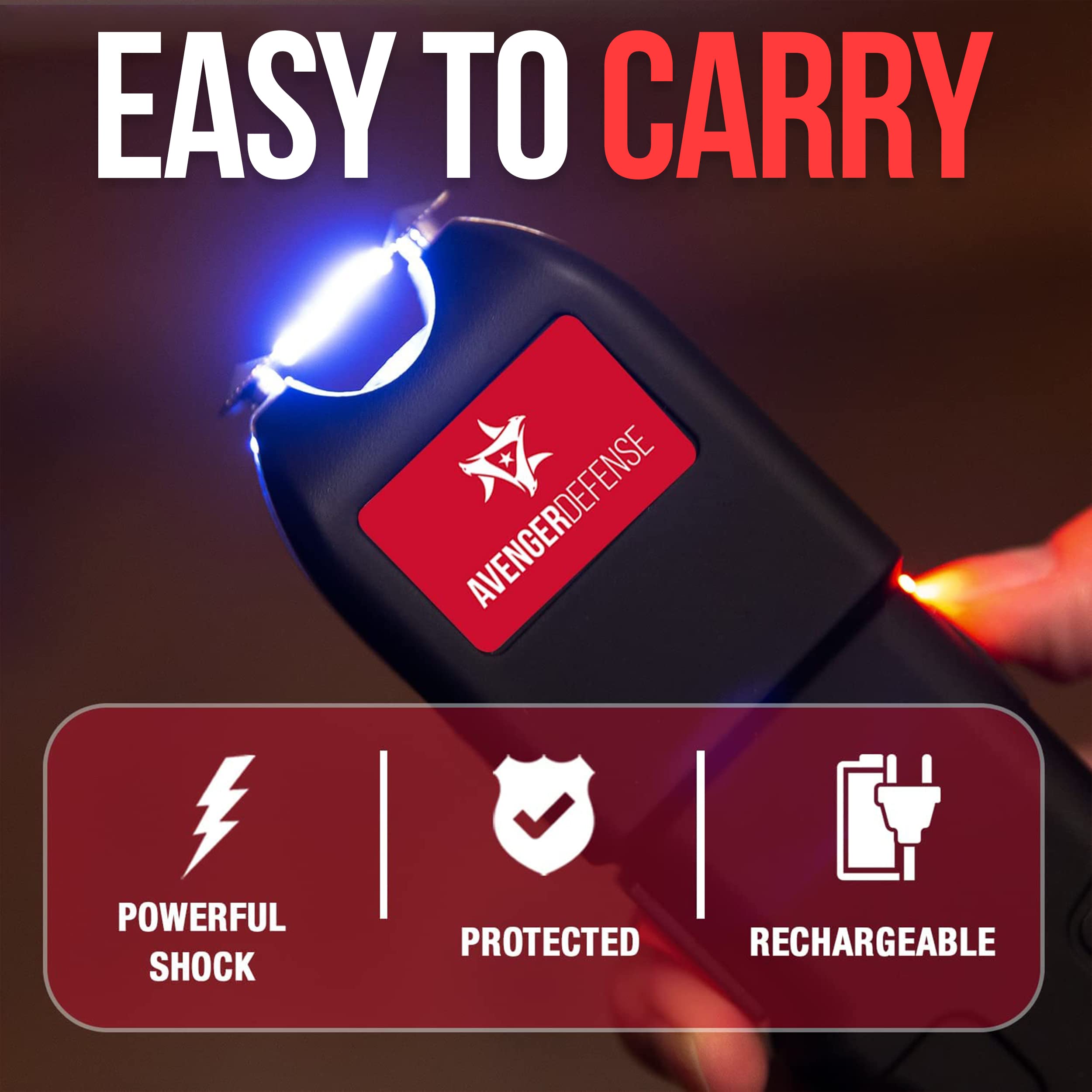 Avenger Defense Stun Gun for Self Defense with LED Flashlight & Self Defense Tactical Heavy Duty Flashlight Self Defense Gun Protection Device (AD-SG)- (Charcoal Black)