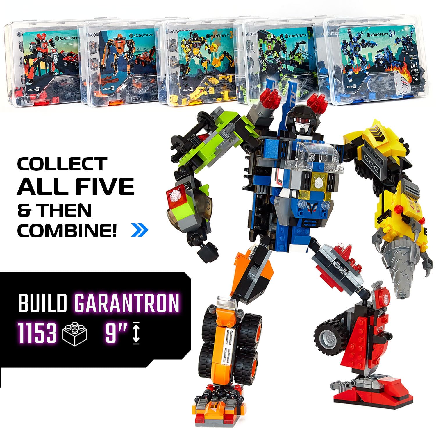 JITTERYGIT Robot Building Toy Gift for Boys, Perfect STEM Gift for Builders Ages 6, 7, 8, 9, and 10 Year Olds, Yellow Zakarpian (238 Pcs) Robotryx