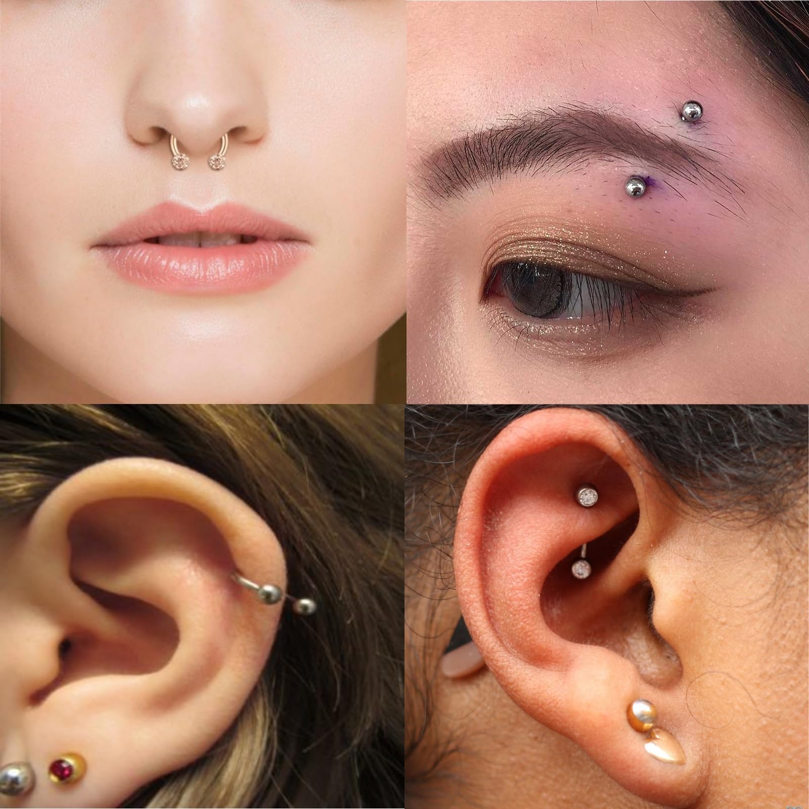 AVYRING 16G 8mm Daith Rook Earrings Stainless Steel with Crystal Ball Cartilage Helix Piercing Rings Septum Rings Eyebrow Jewelry Silver