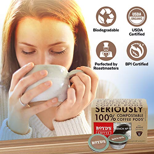 Boyd's Coffee French No. 6 Coffee –Ground Dark Roast– Blended from 100% Arabica – Rich & Full-Flavored – Single Cup - Pack of 12.