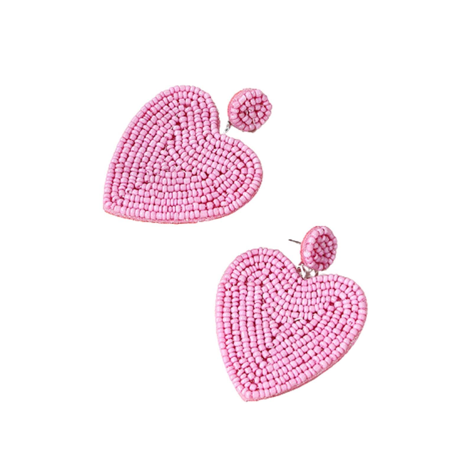 Beaded Dangle Earrings Handmade Heart-shaped Seed Beads Drop Earring for Women Holiday Birthday Valentineâs Day Gifts-pink