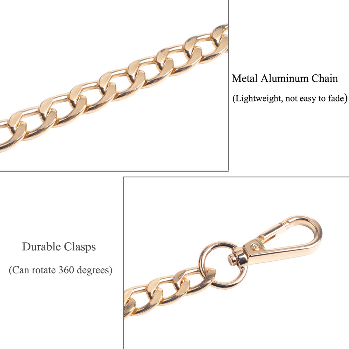BEAULEGAN Purse Chain Strap Replacement for Shoulder and Crossbody Bag, Lightweight, 51 Inch Long 0.8 Inch Wide (Black/Gold)