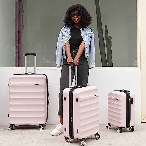 GinzaTravel 3-Piece Luggage Set with TSA Locks, Expandable, and Friction-Resistant in Light pink - Includes 20", 24" & 28" Spinner Suitcases