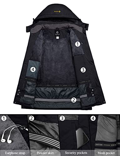 GEMYSE Women's Mountain Waterproof Ski Snow Jacket Winter Windproof Rain Jacket(Black,X-Large)
