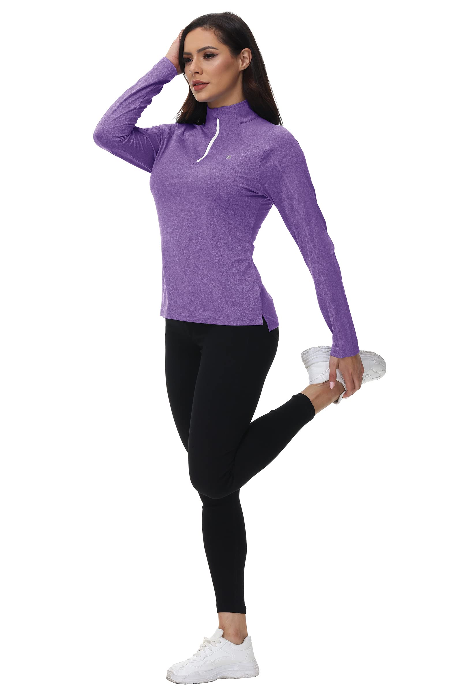 BASUDAM Women's Long Sleeve Pullover Quarter Zip Shirts Performance Moisture Wicking UPF 50+ for Running Workout Purple XL