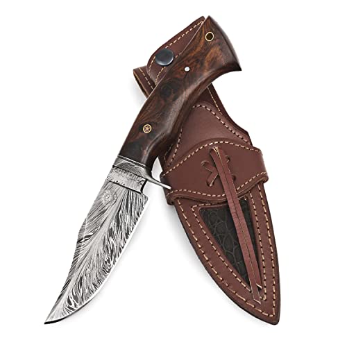 BIGCAT ROAR Handmade Damascus Hunting Knife - Bushcraft Fixed Blade Hunting Knife with Sheath and Walnut Wood Handle - 10″ EDC Skinning Knife - Bladesmith Pride