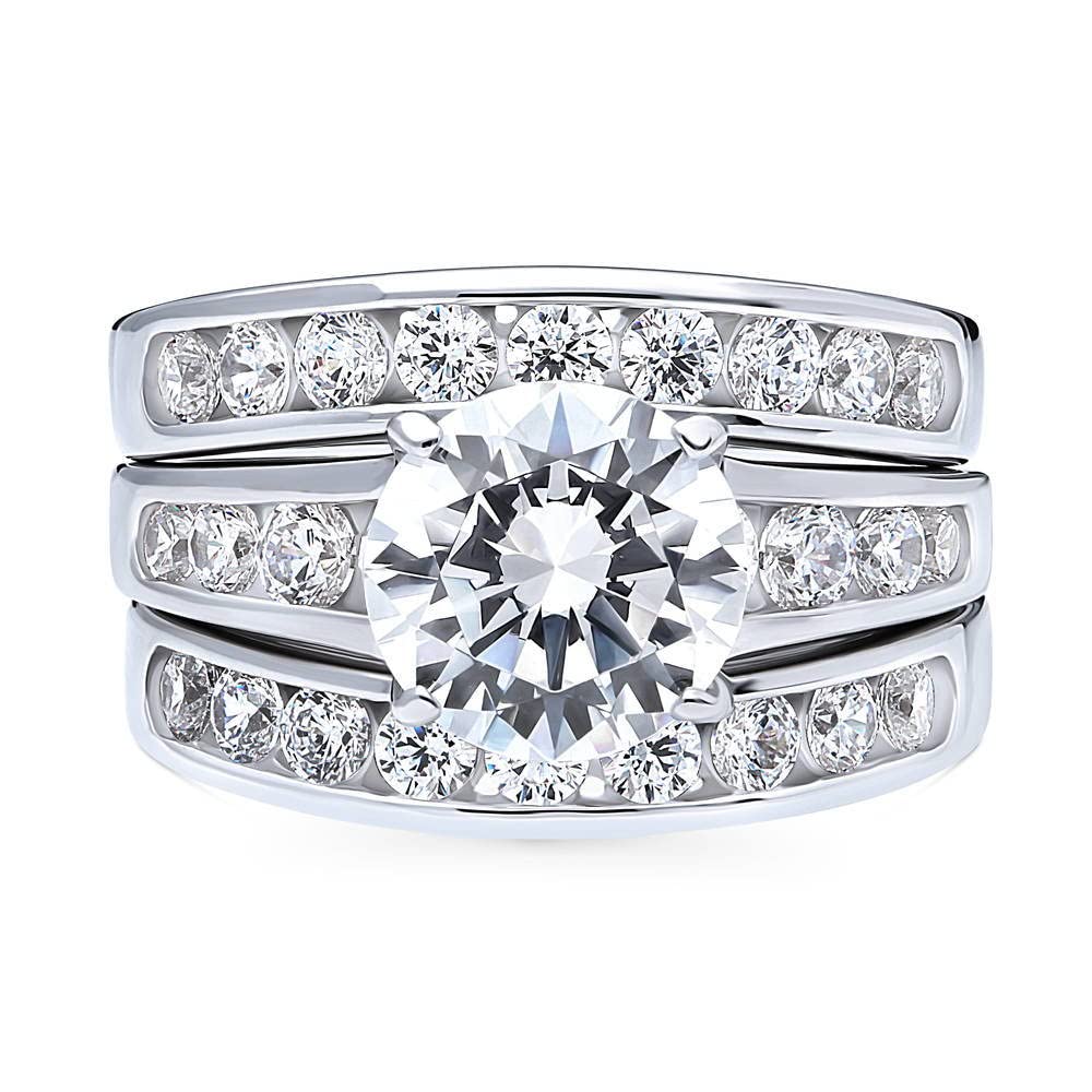 BERRICLE Sterling Silver Solitaire Wedding Engagement Rings 2.7 Carat Round Cubic Zirconia CZ Ring Set for Women, Rhodium Plated Size 7