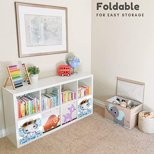 Blue Prince Floral Elephant Personalized Storage Basket,Custom Storage Bins Cubes Organizer with Handle for Bedroom Wardrobe,Nursery,Basket 1 Pack