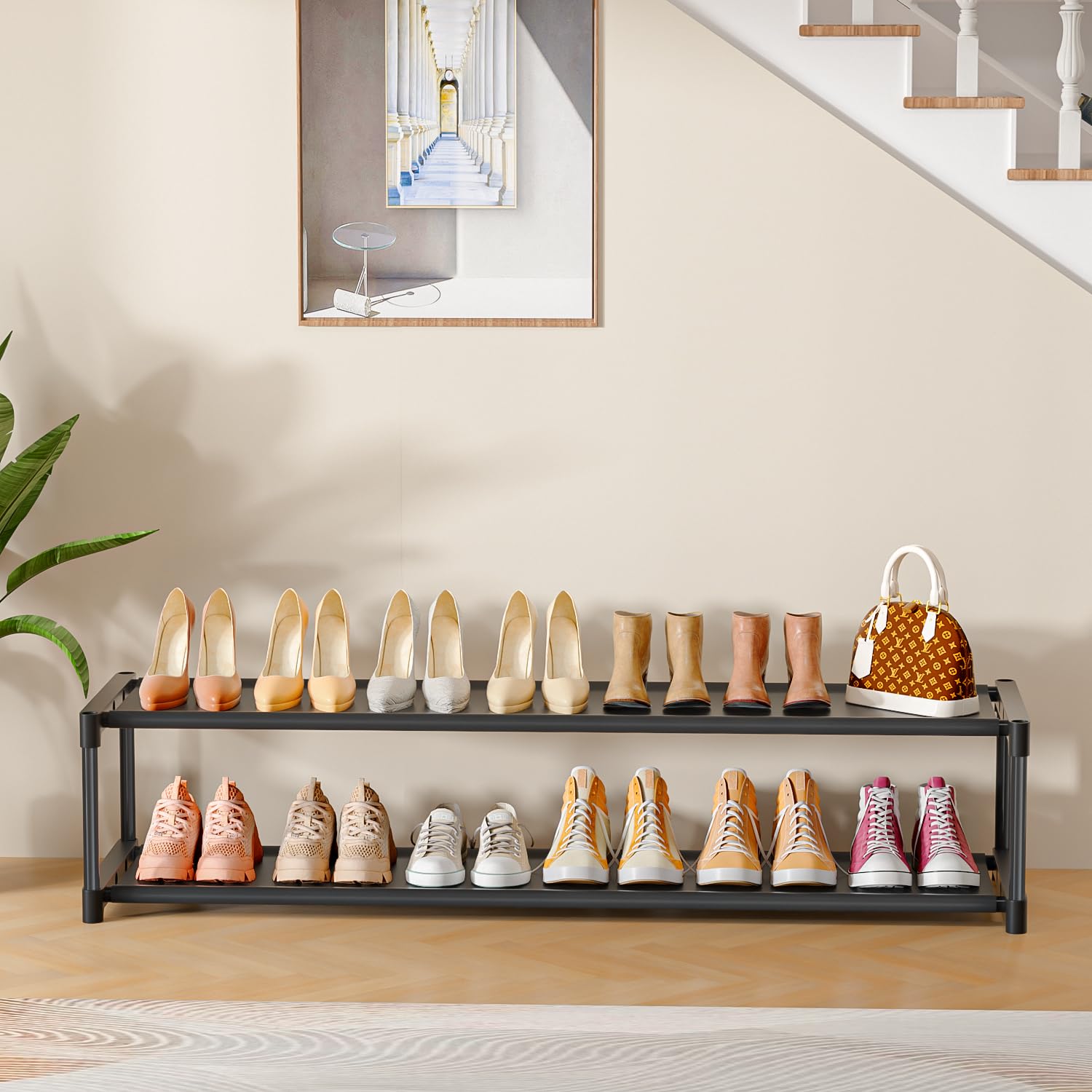 LUKYTOWER Long Shoe Rack Organizer 2 Tier Shoes Rack Storage Organizer for Closet Entryway Short Wide Sturdy Shoe Storage Racks Holder Low Shoe Shelf Free Standing Shoe Racks Garage12-13Pairs