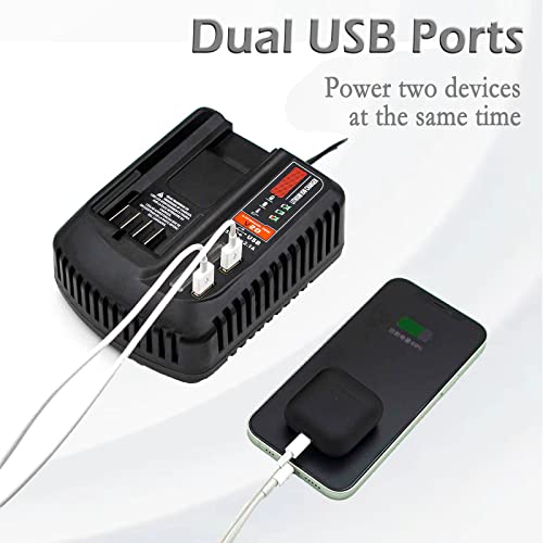 CMCB104 20V Battery Fast Charger with 2 USB Ports Compatible with 20V V20 Lithium Battery CMCB202 CMCB204 CMCB206 CMCB201 CMCB100 CMCB124 Power Tool Charger
