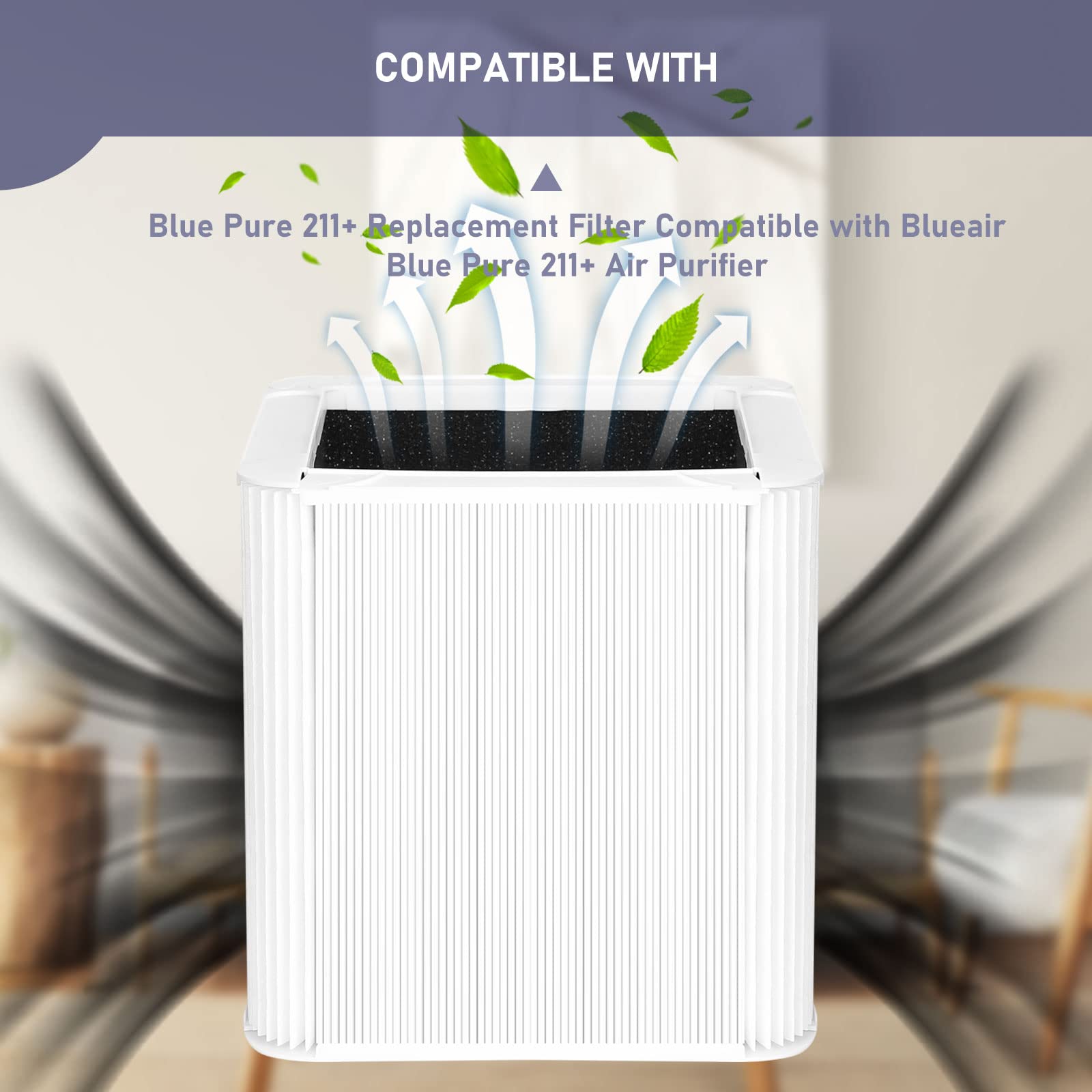 Blue Pure 211+ Replacement Filter Compatible with Blueair Blue Pure 211+ and Max Air Cleaner Purifier, Also Fit Blueair 211+ Auto, Foldable Particle HEPA and Carbon Replacement Filter, 2 Pack