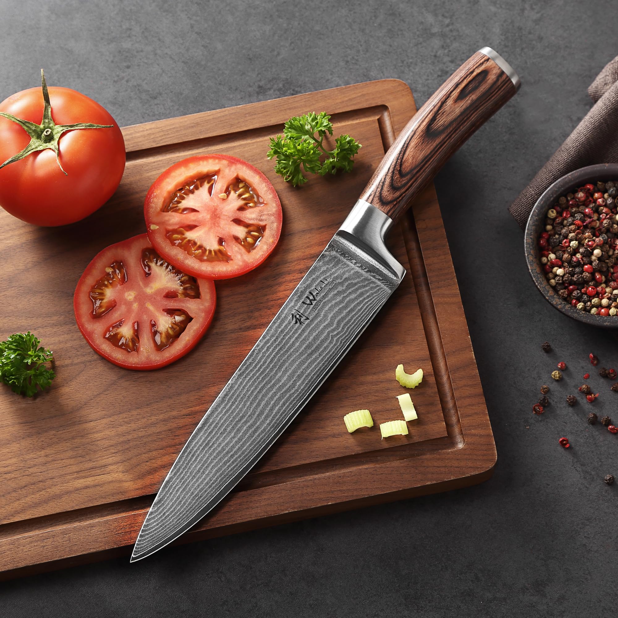Wakoli Damascus Kitchen Knife Set, 6 Pieces Professional Chef Knife Set made from 67 Layers of Damascus Steel with VG10 Core, Knives Set for Kitchen with Pakkawood Handles in Gift Box (EDIB 6-pcs)