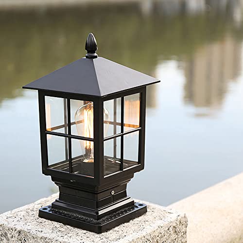 CZLZY European Style E27 Pillar Lamp Outdoor Courtyard Fence Post Light Waterproof IP54 Glass Lampshade Garden Lawn Decoration Column Light Base Landscape Light Pillar Pole Lamp