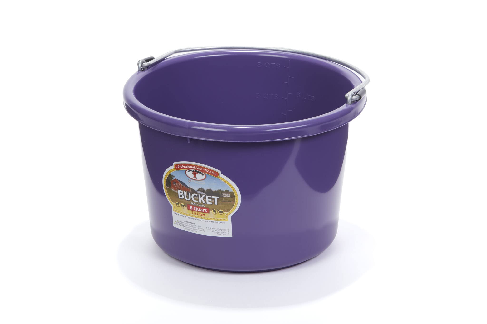 Little Giant® Plastic Animal Feed Bucket | Round Plastic Feed Bucket with Metal Handle | Made in USA | 8 Quarts | Purple