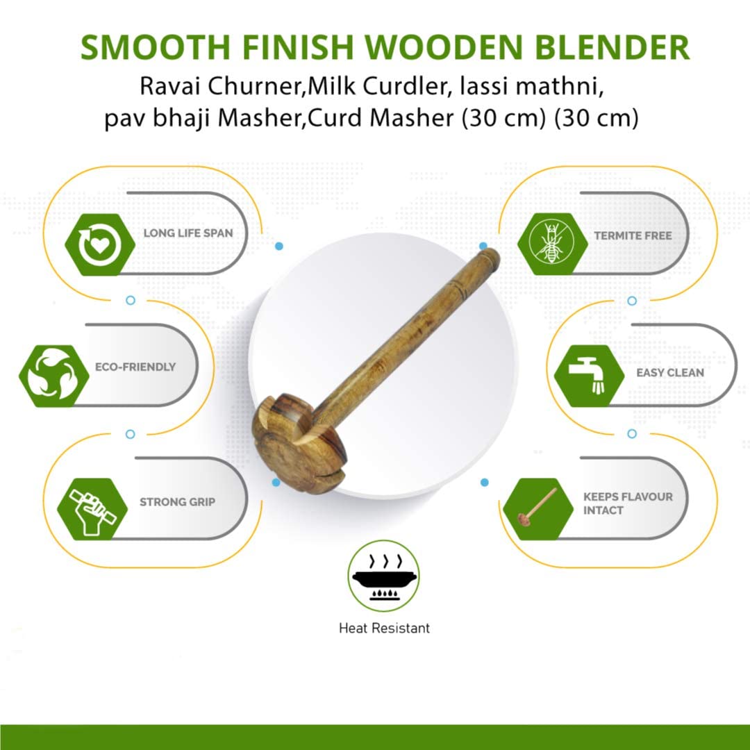 Wooden Mathani Whisker, Whisk Beater, Ravi, Ravai Churner, Curd Beater, Lassi Beater, Lassi Maker - 12 Inch