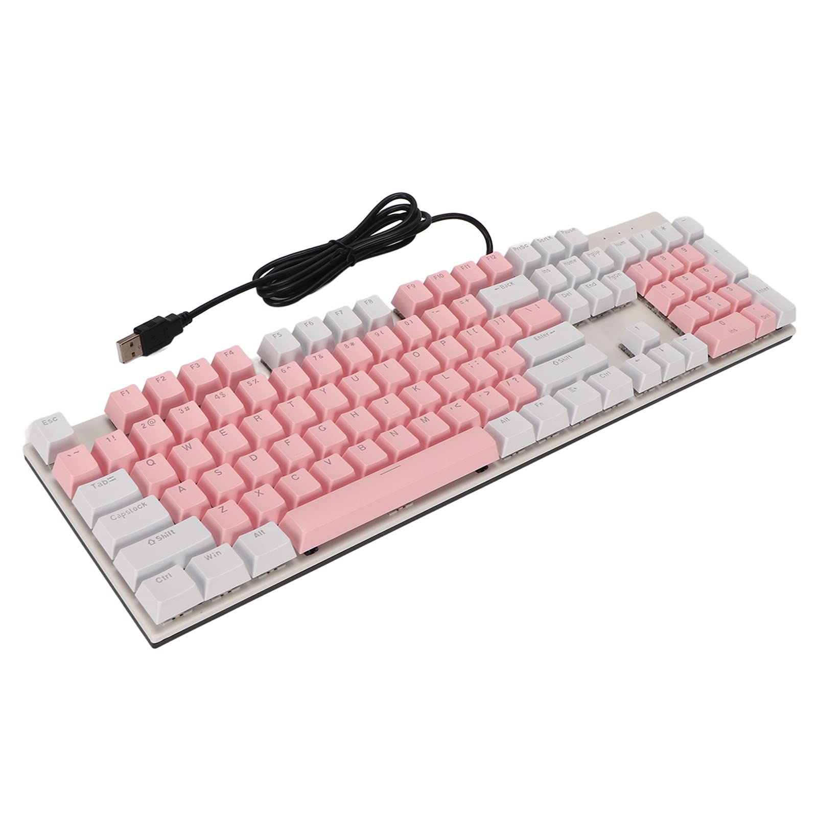 Blue Switch Mechanical Gaming Keyboard, Mechanical Keyboard Ergonomic Scratch Resistant 104 Key High Sensitivity for Home for Office (White Pink)