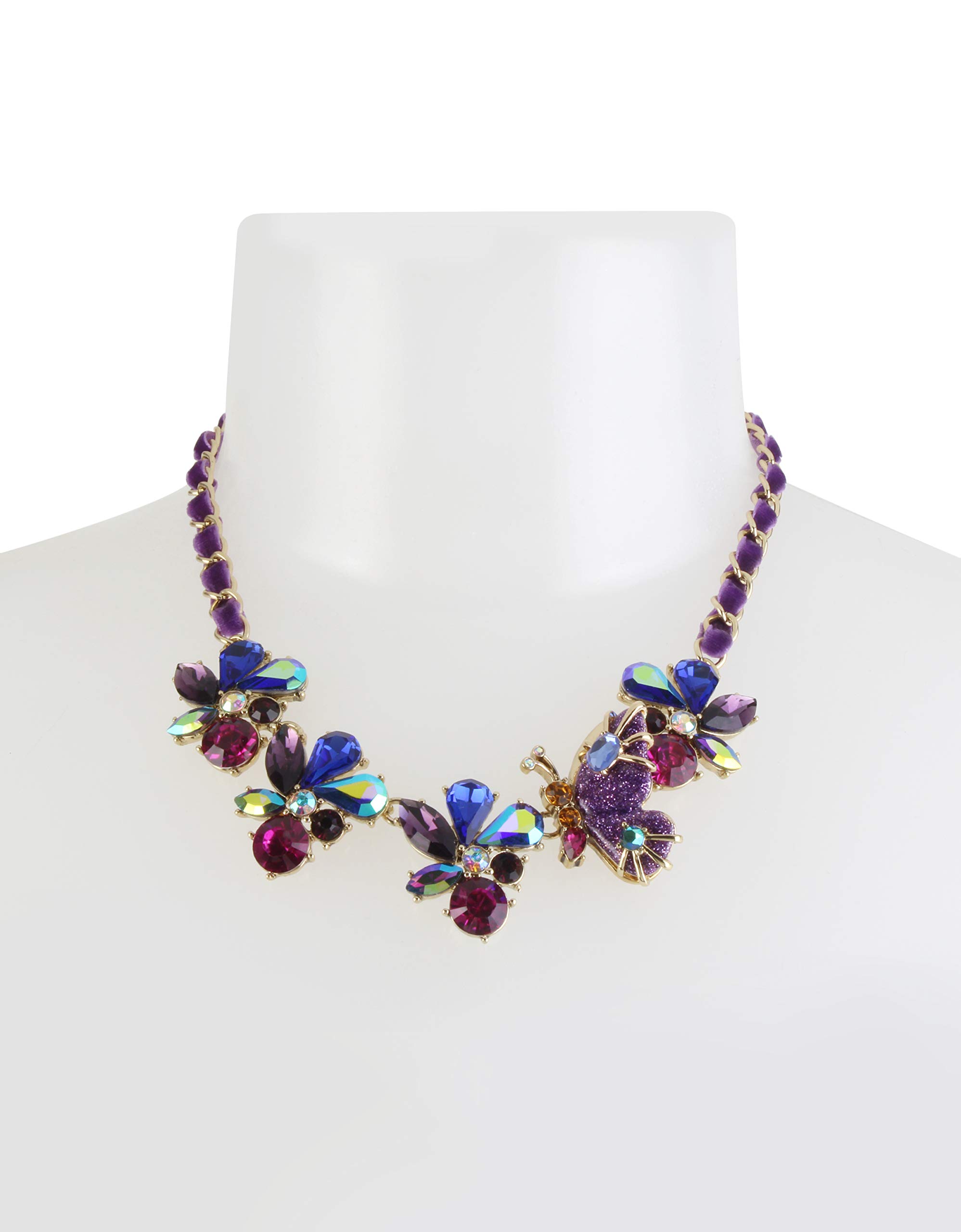 Betsey Johnson womens Butterfly & Stone Cluster Frontal Necklace