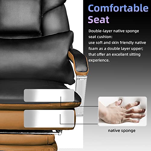 SeekFancy Reclining Office Chair with Footrest O203, Big and Tall Office Chair 500lbs Wide Seat with 170° Backrest, High Back Large Executive Office Chair Lumbar Support,Black Leather Managerial Chair
