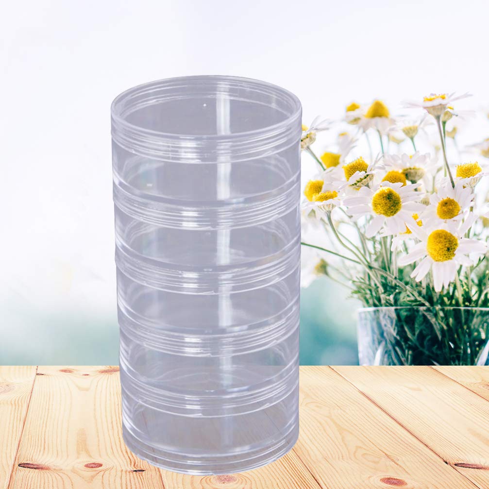 Exceart Craft Beading Case 5 Layer Clear Plastic Box with Lid Stackable Round Box for Beads Crafts Earring Jewelry Findings Commemorative Coin Nail Art Rhinestones Boxes