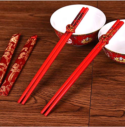 Cafurty 10 Pairs Chinese Bamboo Chopsticks (10 Pairs Red Chopsticks)