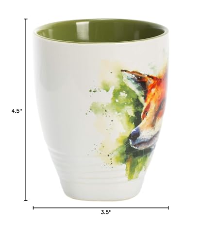 DEMDACO Fox Watercolor Green On White 12 Ounce Glossy Stoneware Mug With Handle