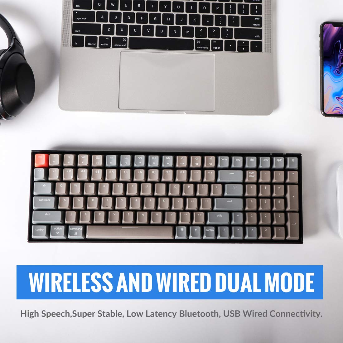 Keychron K4 RGB Bluetooth Mechanical Keyboard, Wired USB C Gaming Keyboard with Optical Blue Switch N-Key Rollover, Compact 100 Keys Computer Keyboard for Mac Windows PC Gamer - Version 2