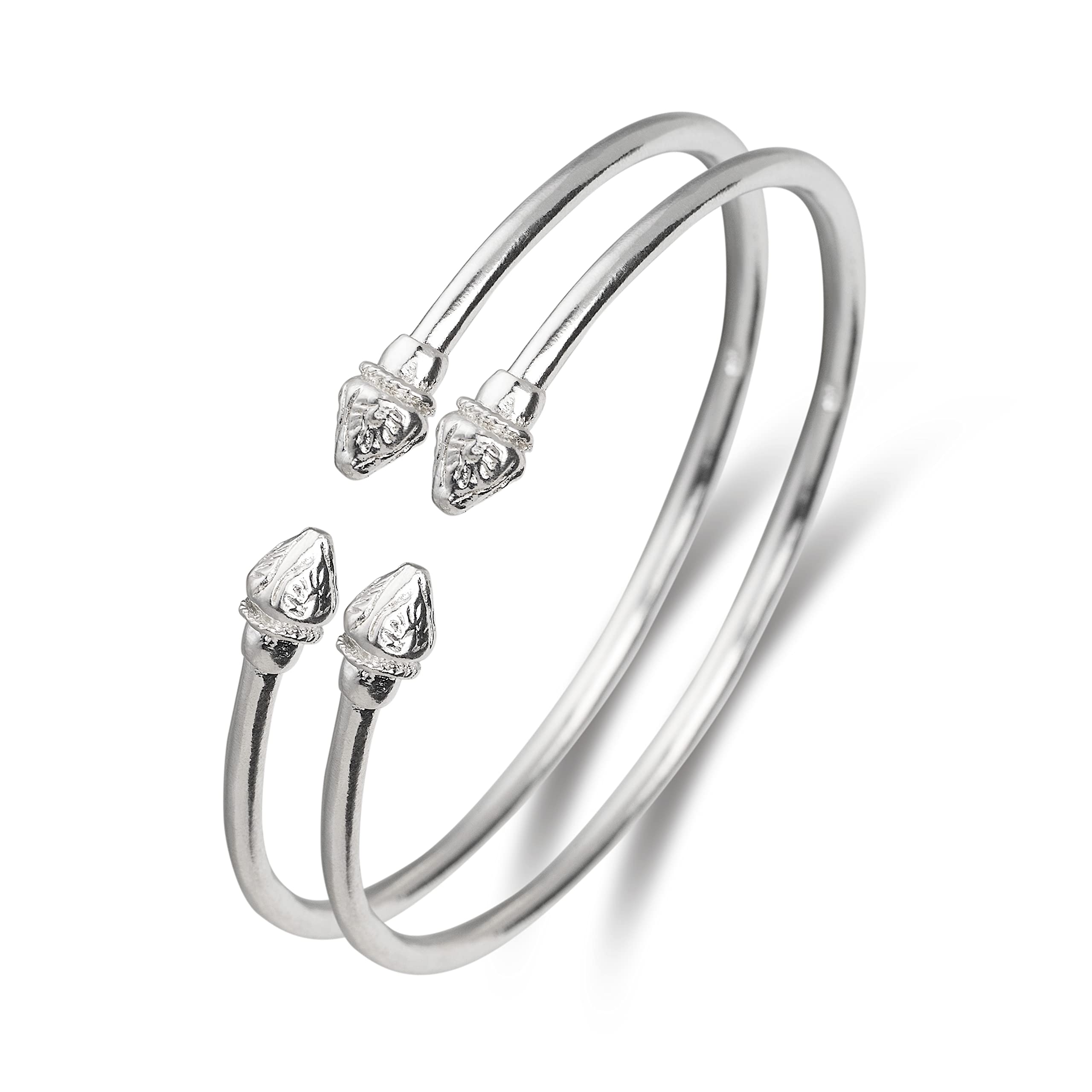 Better Jewelry Elegant Pointed Ends Solid .925 Sterling Silver West Indian Bangles, 1 pair