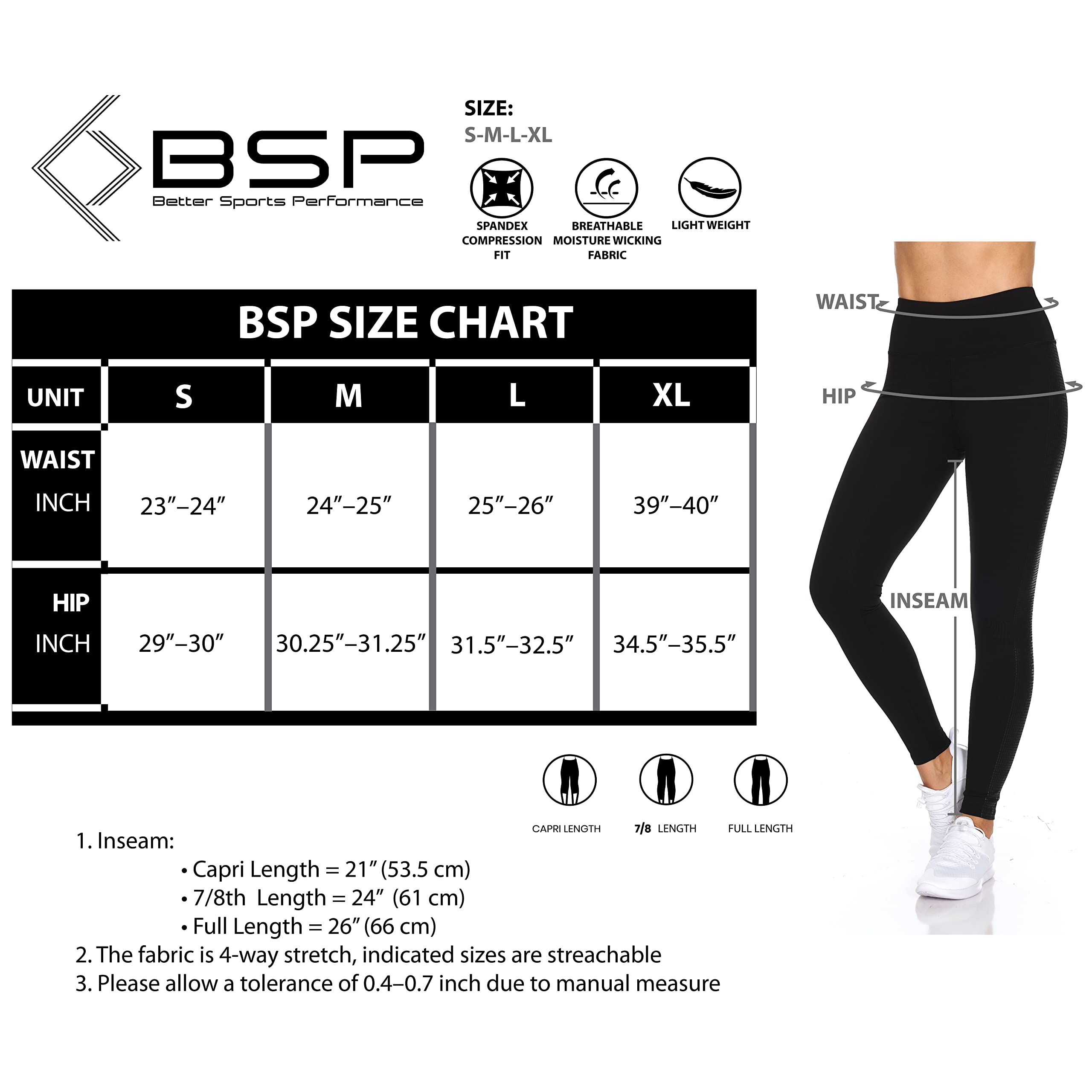 BSP Better Sports Performance Womens Workout Leggings - Womens Workout Pants with Mesh Pockets & Tummy Control, High Waist Workout Leggings for Women