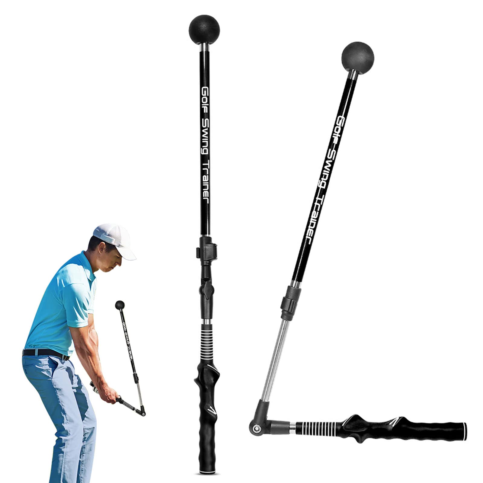 BigKing Golf Swing Trainer Aid Adjustable, Golf Training Aid to Improve Hinge Foldable Golf Swing Training Aid Stick,Forearm Rotation, Rotation Shoulder, Golf Trainer with Ergonomic Grip (Blue)