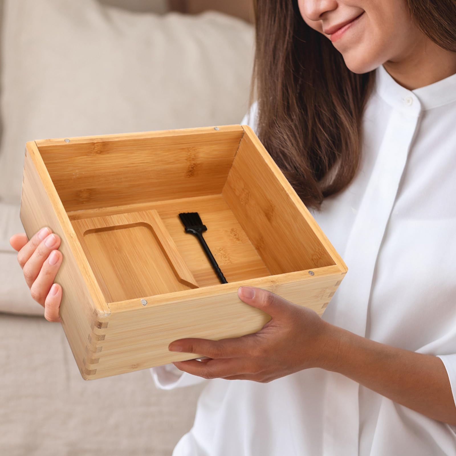 Donghome Bamboo Tray Set Handmade Storage Box with Megnetic Lid,Wooden Decorative Box