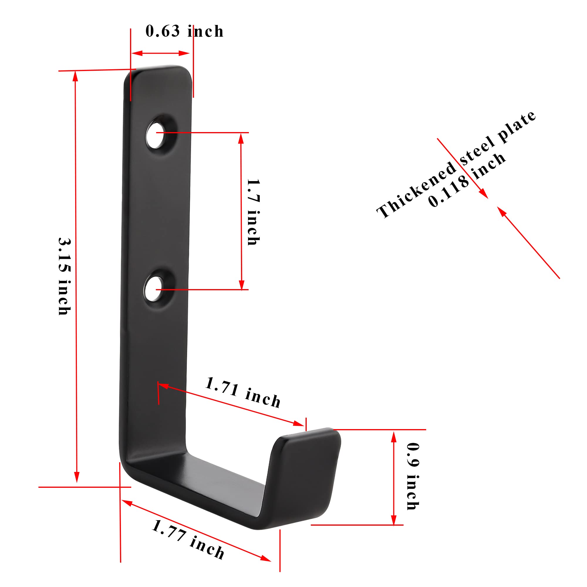 MANMILAI Towel Hooks Heavy Duty Black Wall Hooks Super Thick Pure Metal, Double Hole Screw Installation, Never Fall Off, Hanger for Clothes Key(3 Jet Black)