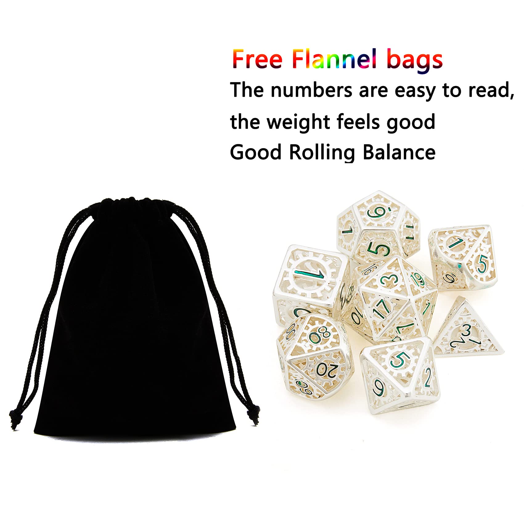 Hollow Metal DND Dice Set of 7 Uniquely Designed Polyhedral D&D Dice Set with Gift Metal Box and Numbers for Dungeons & Dragons RPG Role Playing and Pathfinder Dice Games(White-2)