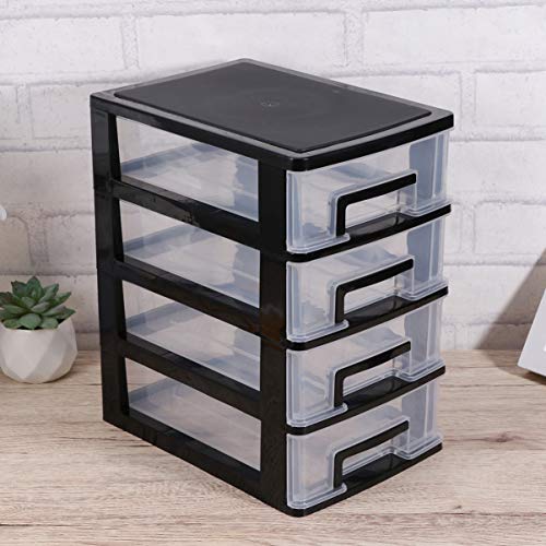 EXCEART Plastic Drawers Drawer Storage Four Layer Plastic Drawer Organizer Shelf Storage Rack Storage Box for Office Bedroom Kitchen Countertop (Black and Transparent) Plastic Drawers Organizer