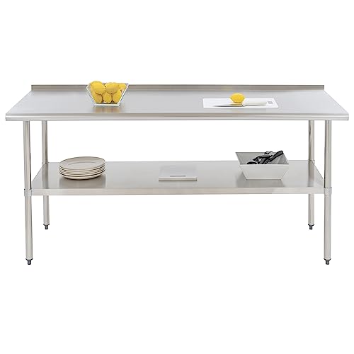Pearington NSF Certified Stainless Steel Kitchen Prep and Work Table, Commercial Work Table for Restaurant and Home, 72" x 30", Stainless Steel