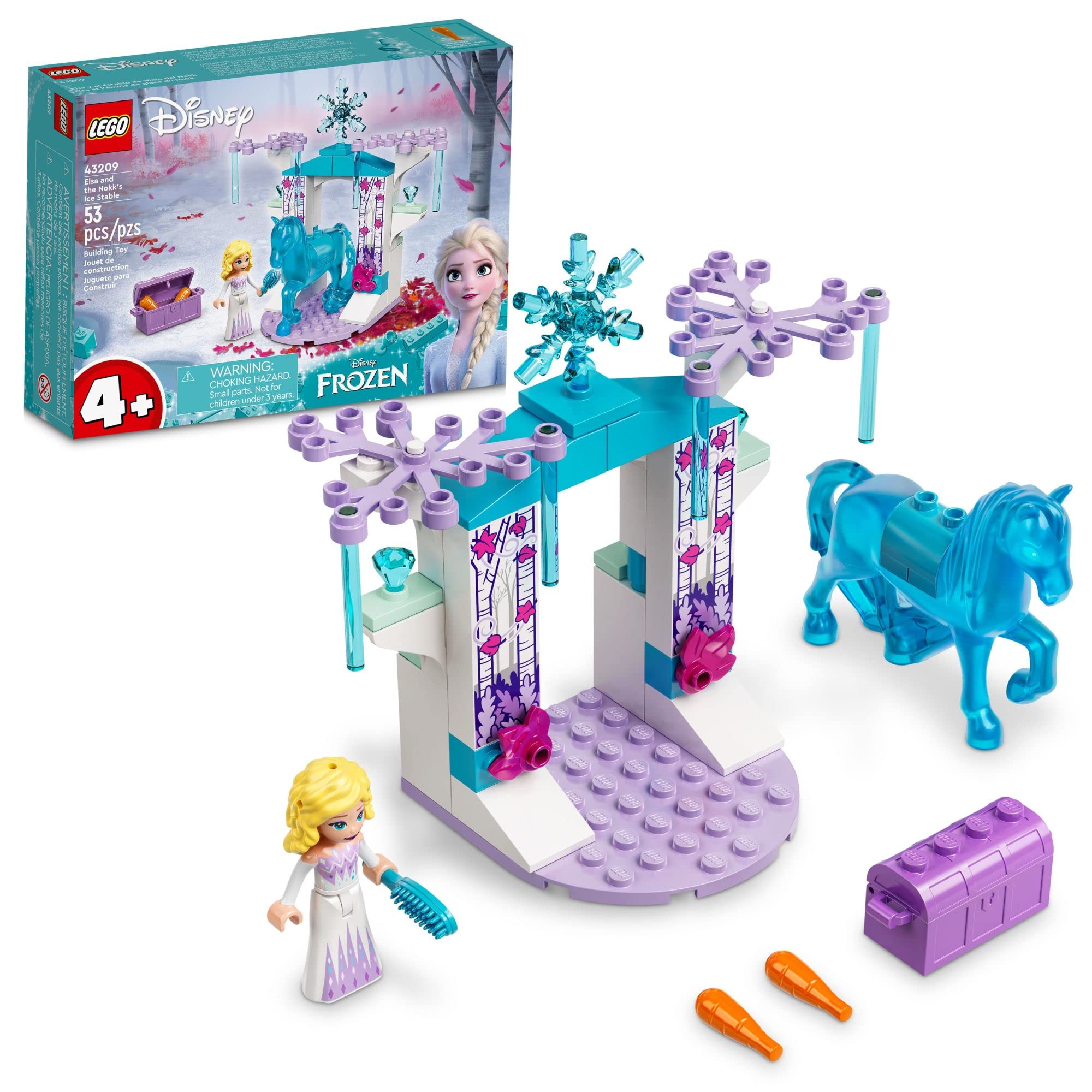 LEGO Disney Princess Elsa and The Nokkās Ice Stable Building Toy 43209 Disney Frozen Toy with Buildable Toy Horse Figure and Mini Doll, Starter Bricks for Kids Age 4+, Great Gift for Girls and Boys