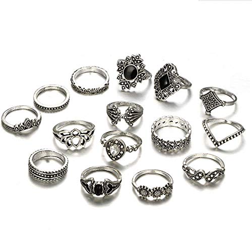 BERYUAN Rings Black Rings Goth Rings for Women Rings Womens Rings Cute Rings Stackable Rings Set(12Pcs(Rings Size 5,5.5,6.5,7,7.5,8.5)