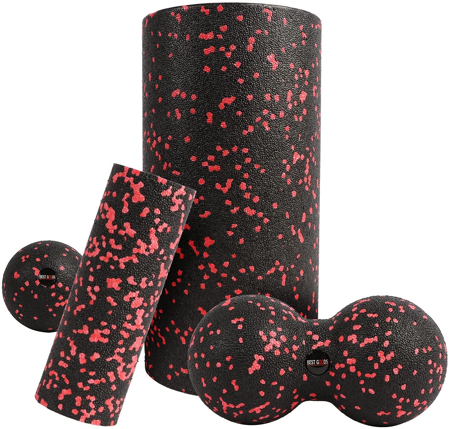 BIGTREE4 in 1 Roller Set-High Density Back Roller, Muscle Roller Stick 2 Foot Fasciitis Ball Stretching Strap Peanut Massage Ball for Whole Body Physical Therapy & Exercise Back Pain Leg Deep Tissue