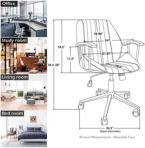 glitzhome Adjustable Mid-Back Home Office Chair, Thick PU Leather Padding for Comfort Ergonomic Design and Lumbar Support, Executive Swivel Desk/Task Chair with Arm,Cream