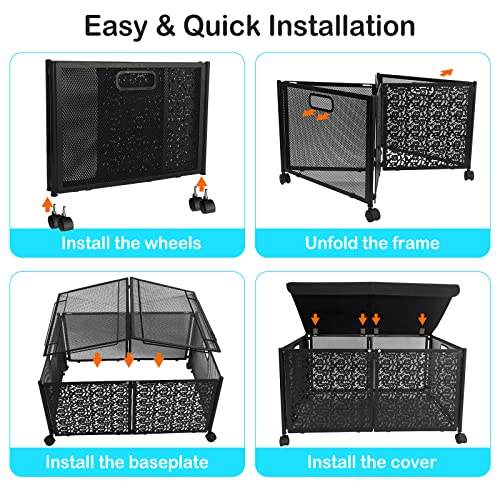 Yoleduo Toy Box Chest Storage Organizer with Lid Collapsible Metal Sturdy Toy Storage Bins with Wheels Storage Boxes Bins Baskets for Kids, Boys, Girls (1 piece, Black)