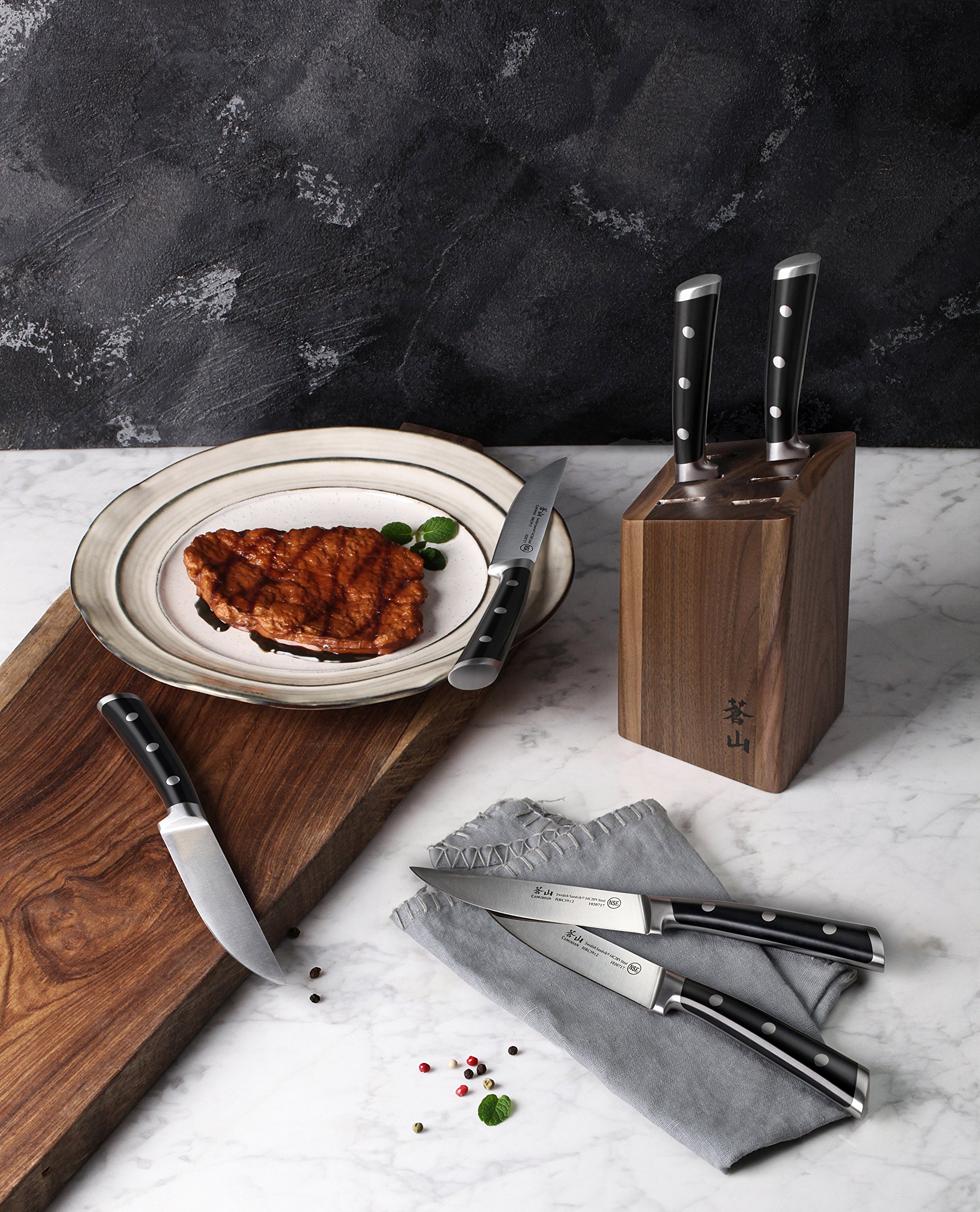 Cangshan TS Series 1022261 Swedish 14C28N Steel Forged 6-Piece Steak Knife Block Set, Walnut