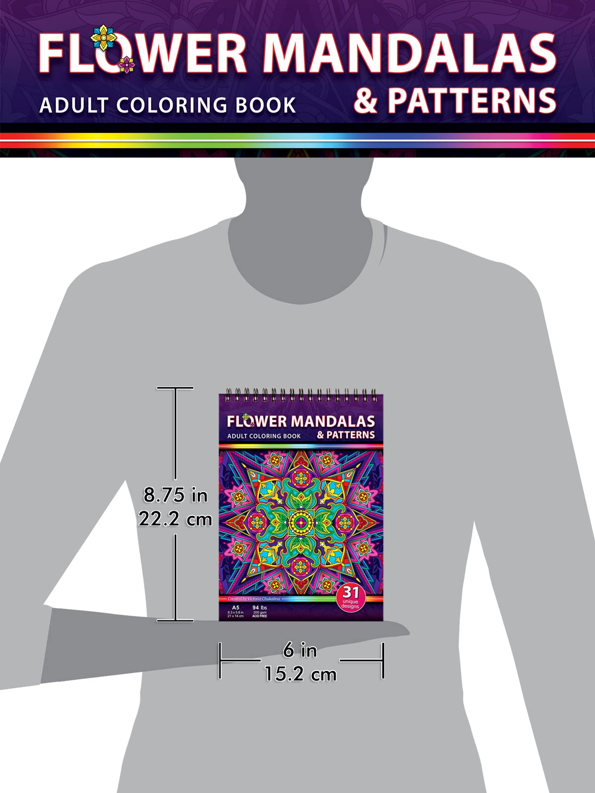 Flower Mandalas and Patterns. Travel Size Coloring Book for Adults on Thick Artist Paper with a Spiral Binding on The Top